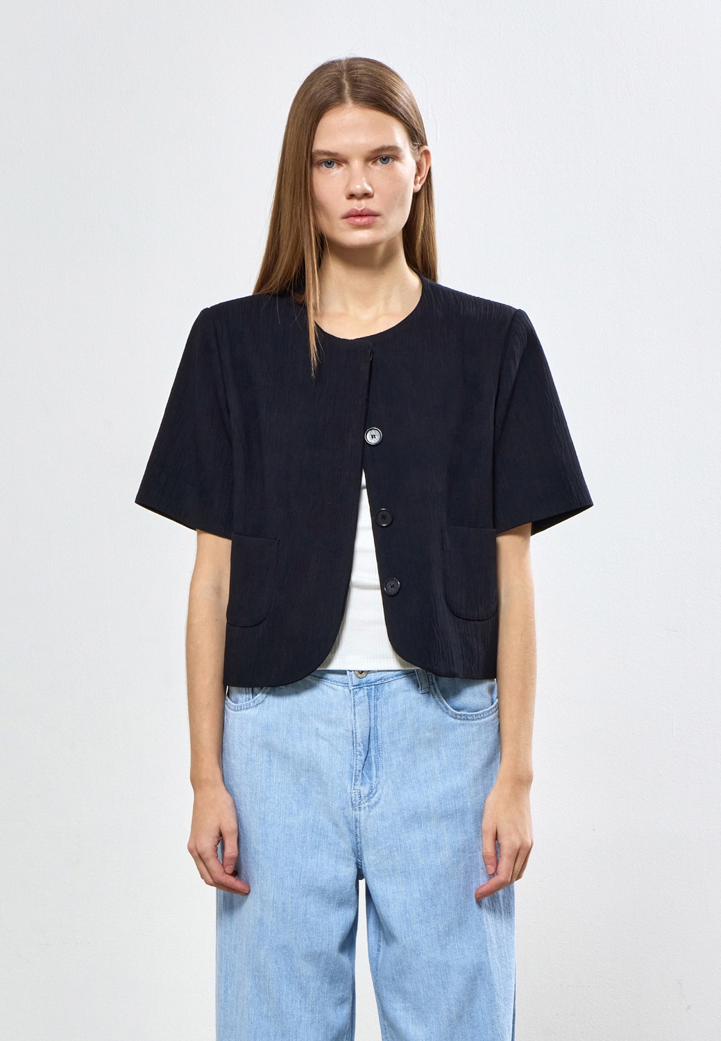 [노티아] PLEATS HIDDEN HALF JACKET - BLACK - 퀄리티 디자이너브랜드 편집샵, 하우스오브